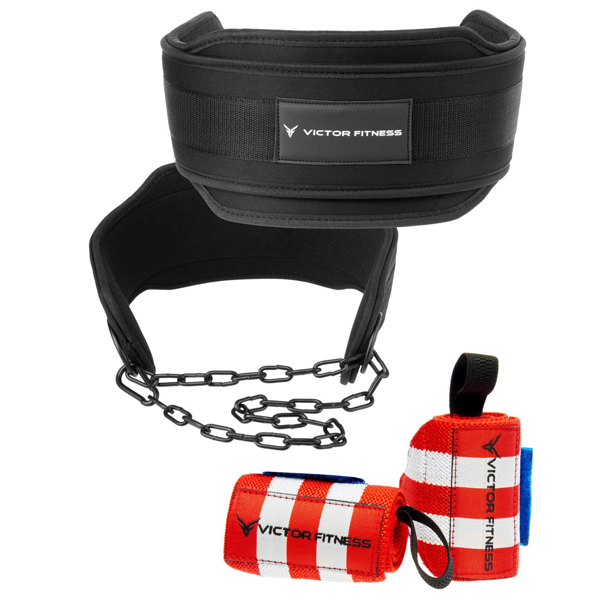Neoprene Universal Dip Belt with Heavy-Duty Steal Chain and Wrist Wraps ...